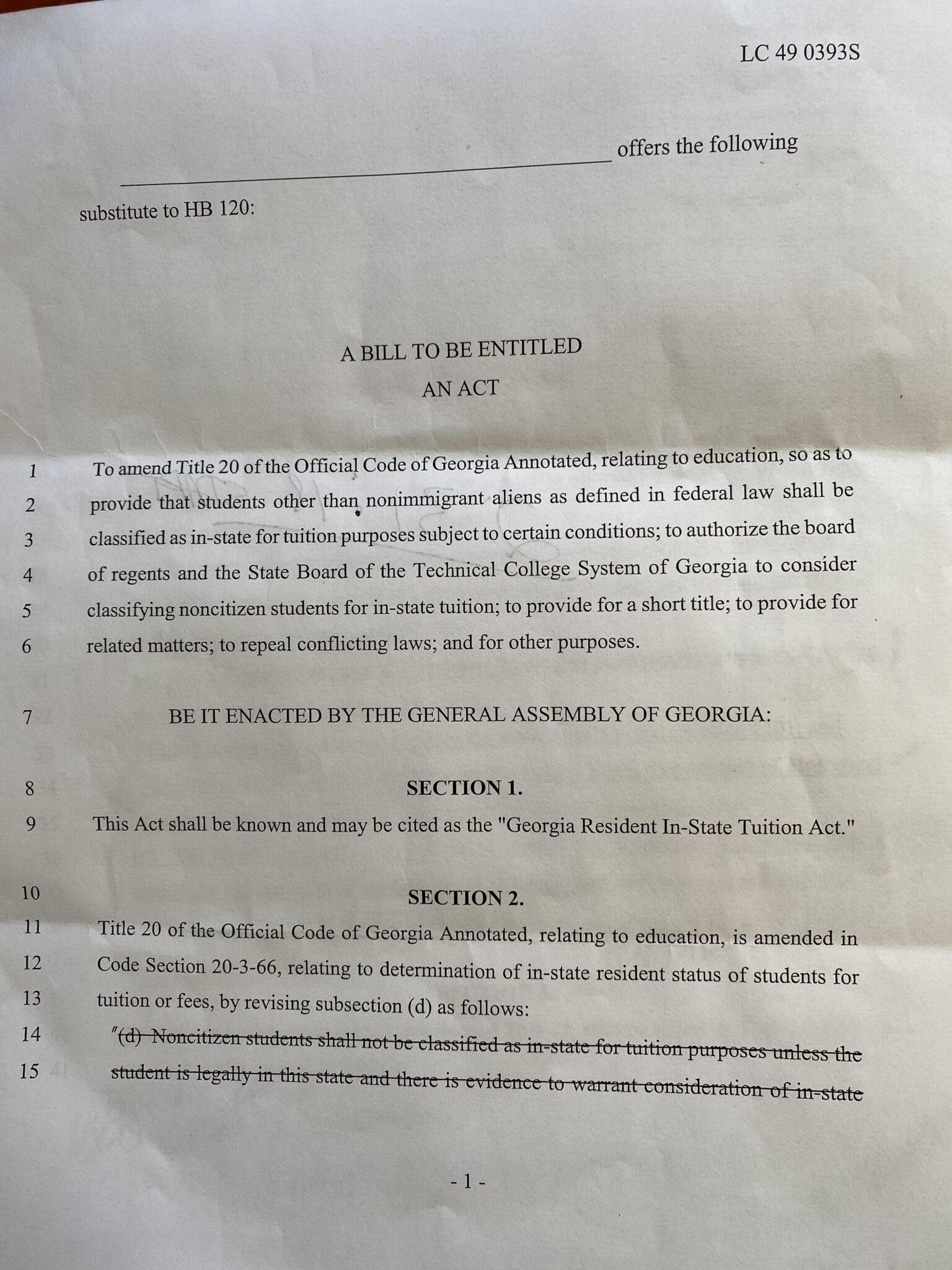 Instate tuition for illegal aliens? HB120 Committee Substitute from GA ...